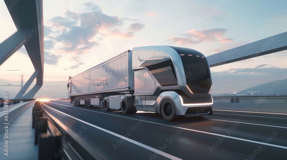 Technology Concept: Automatic Self-Driving Truck with Cargo Trailer ...
