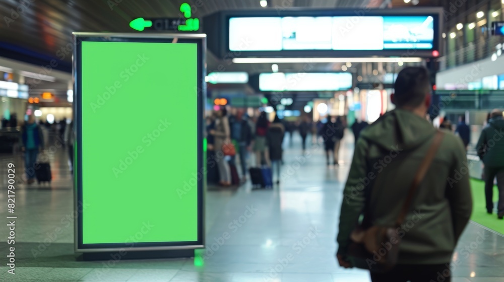 Arrangement of Green Screen Ad Boards, Arrival Displays with Chroma ...