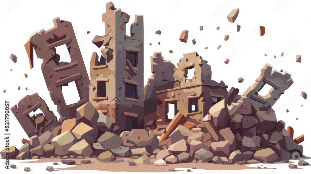 Cartoon modern illustration of a destroyed building, damaged structure ...