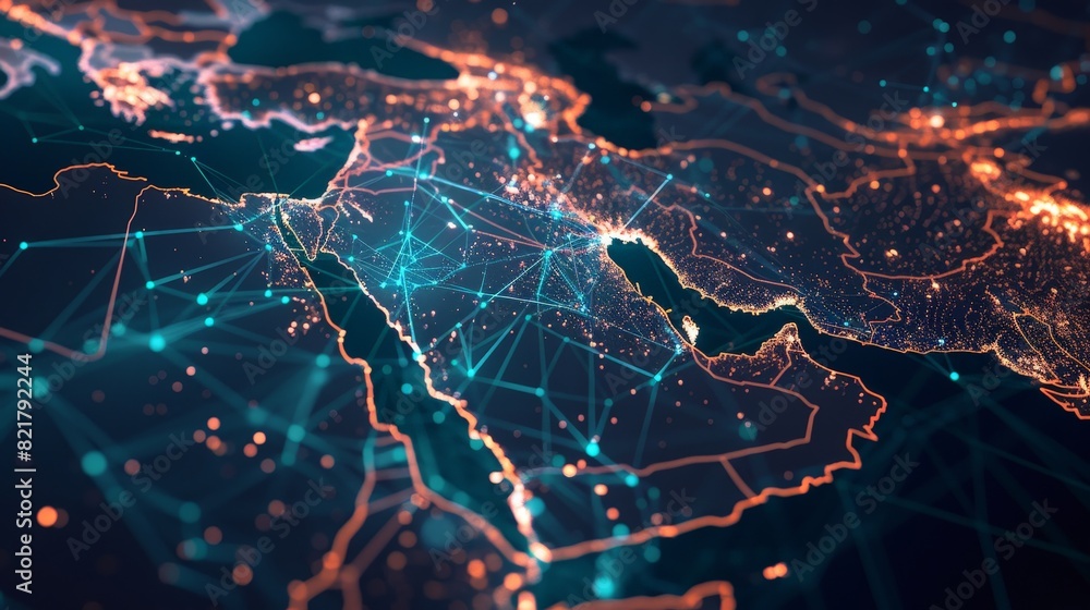 An abstract map of Saudi Arabia, Middle East, and North Africa ...