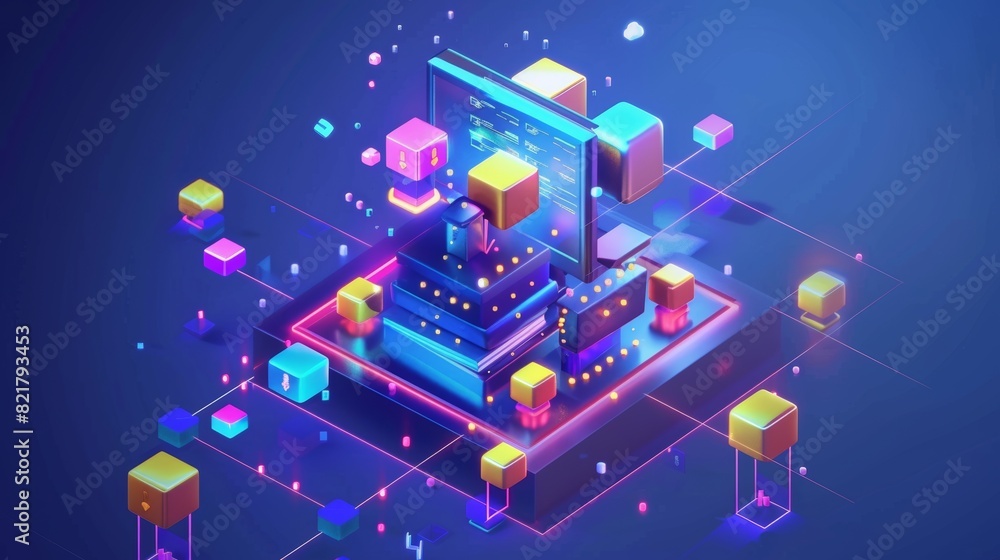 Isometric landing page for data classification, system of electronic ...