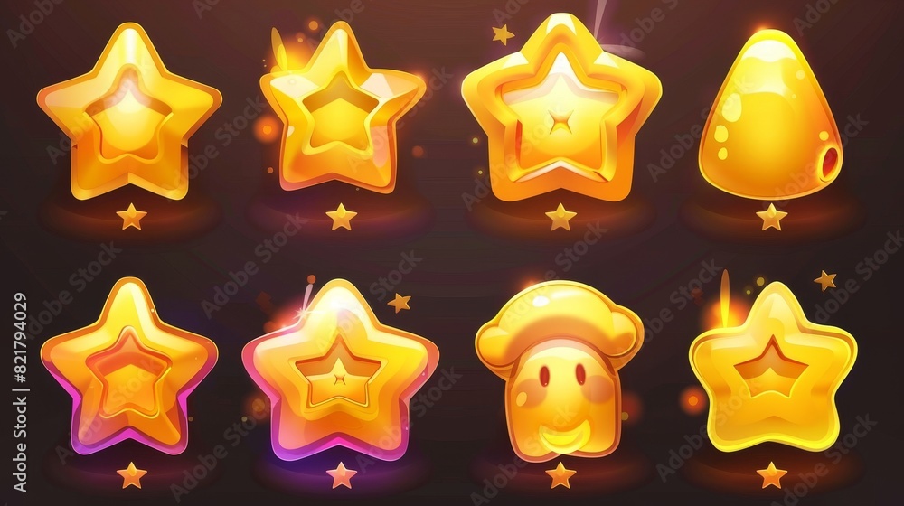 Game sprite animation set with rotating stars, rate sequence frame, UI ...