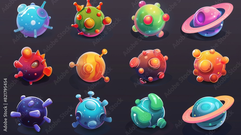 This is a set of fantasy alien planets for a space game UI. They are ...
