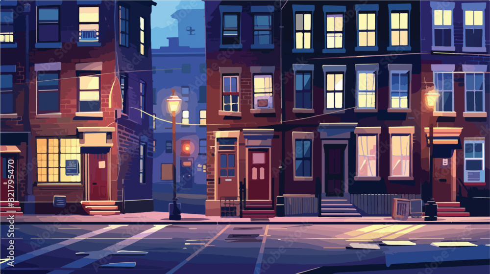 Cartoon city street at night. Vector illustration Stock Vector | Adobe ...