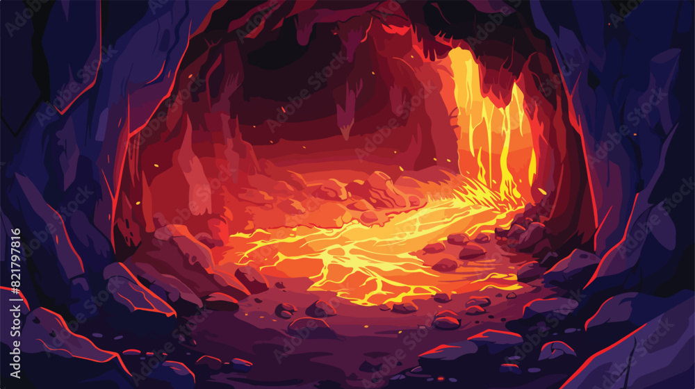 Lava cave game background. Fantasy hell landscape Stock Vector | Adobe ...