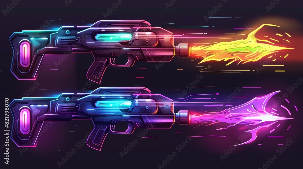 A cartoon illustration of a space gun that makes use of a physic beam ...
