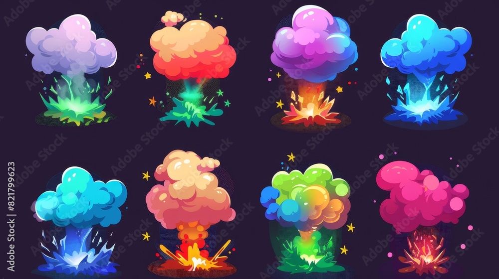 A magic explosion, colored explosion, smoke and fumes, a weapon shot, a ...