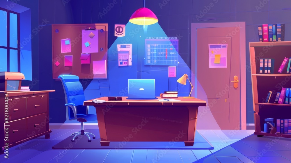 Office of a police department or private detective agency with desk and ...