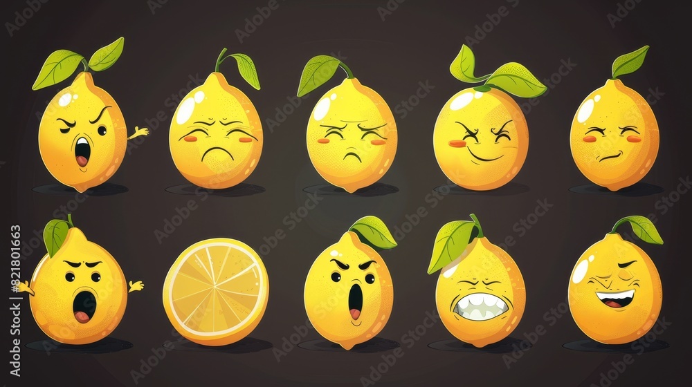 A bunch of cute lemon characters, each with a different facial ...