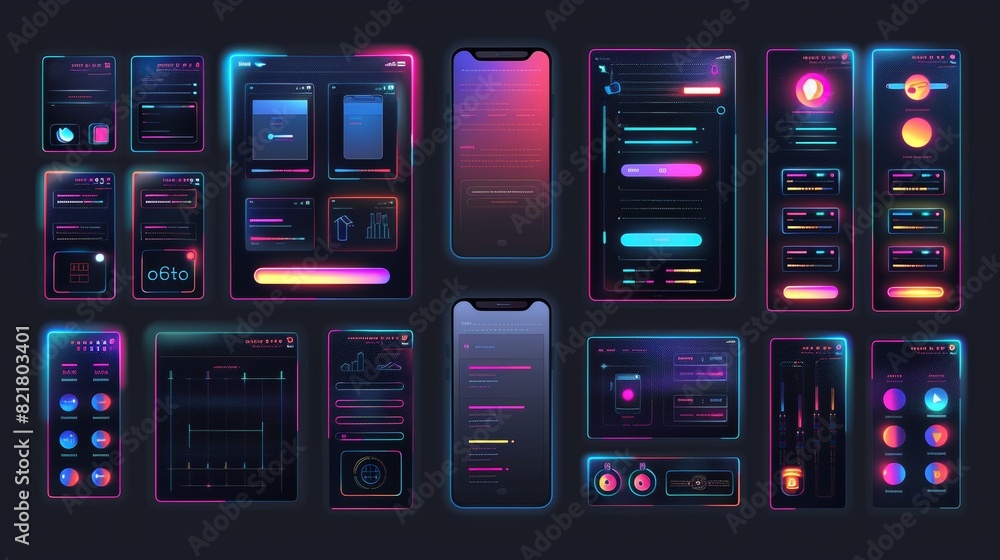 Design templates for social media apps for mobile gadgets, black and ...