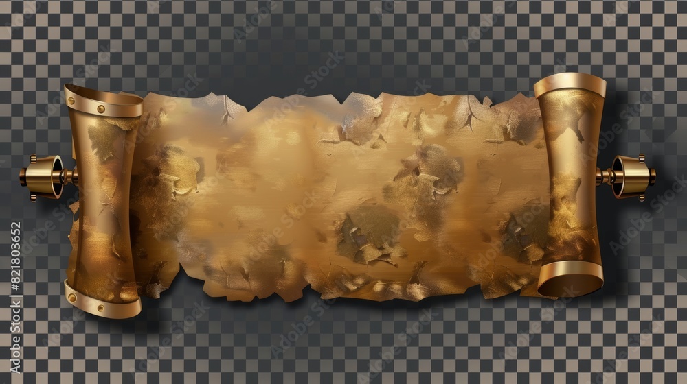 An antique book on rods, scroll paper with gold textures, isolated on a ...