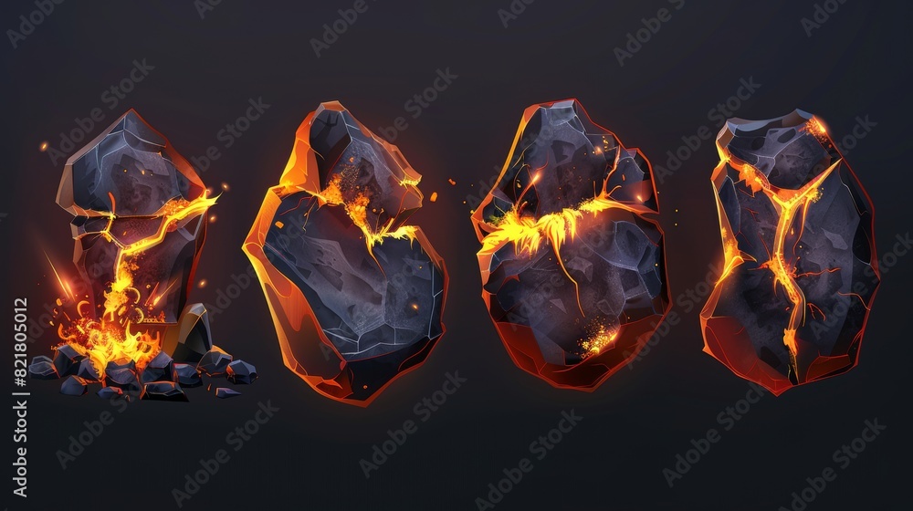 The volcano set includes lava rock with cracks and light textures. Fire ...