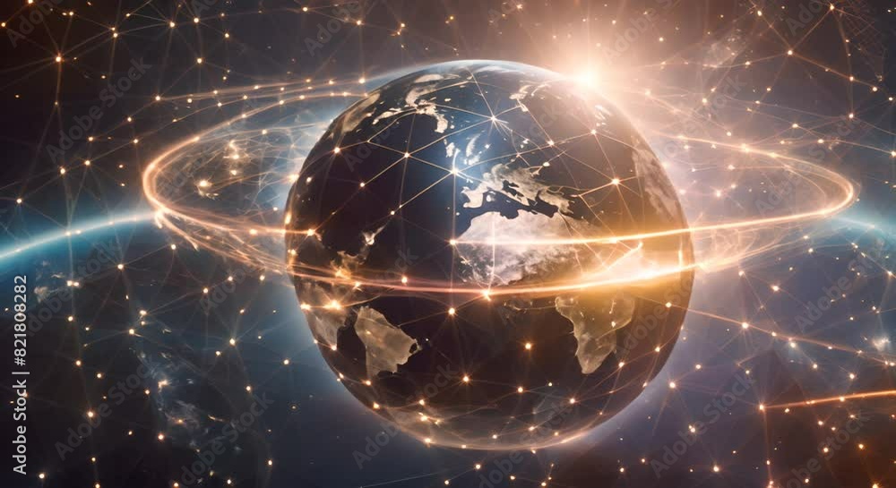 Earth seen from space with satellites connecting digital data ...