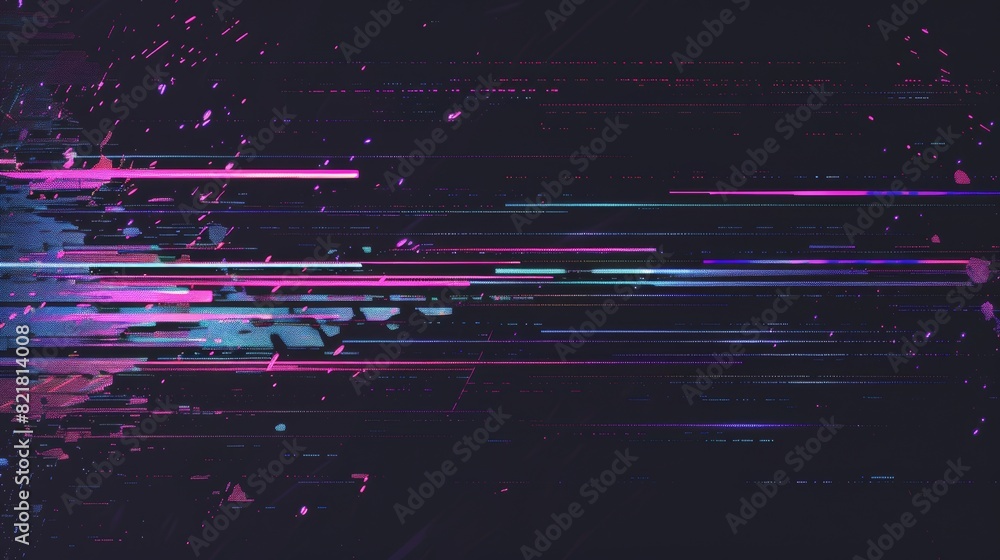 Retro VHS with data noise effect, blue and purple distortion lines on ...