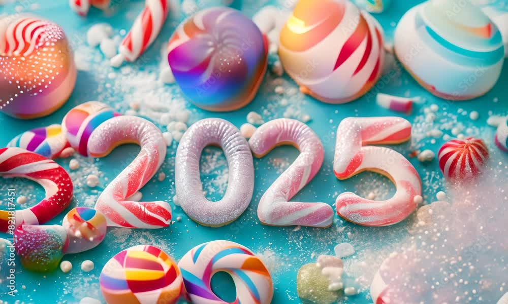 2025 candy lollipop numbers, 2025 sugar greeting card, sweet New Year ...