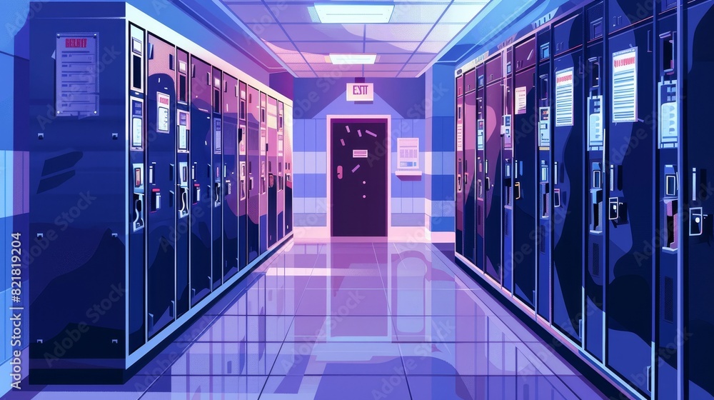 Animated school hallway, corridor interior layers. Parallax background ...
