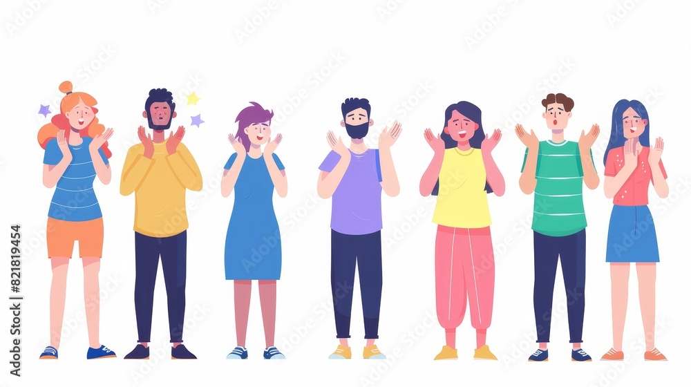 People clap, team congratulate colleague isolated set. Cheering and ...