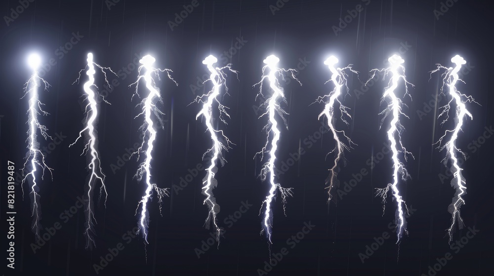 Modern set of white electric thunder impact at night, sparking ...