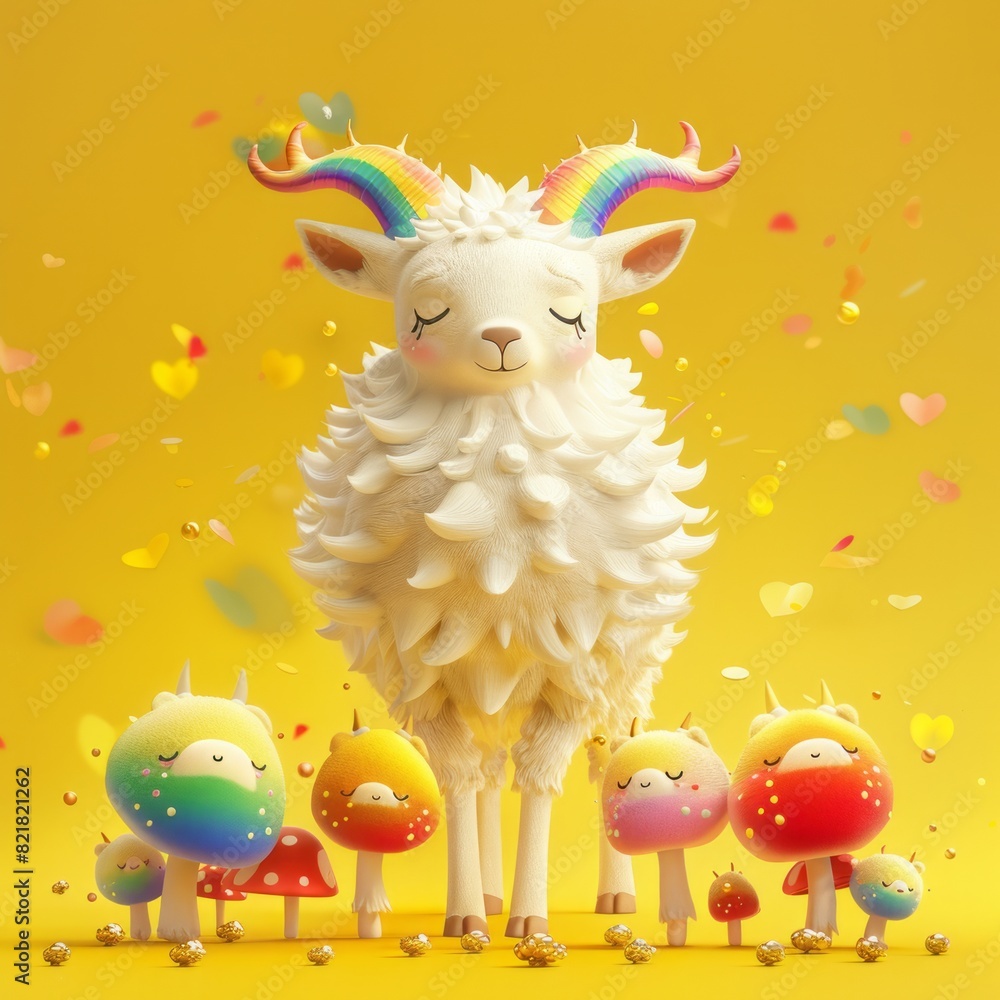 3d ultra realistic epic render of white cartoon creature deer sheep ...