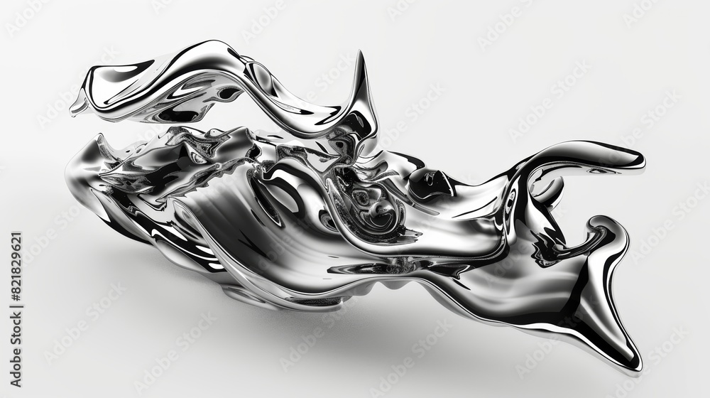 Y2K fire icon with 3d chrome metal. Cylinder shape in liquid mercury. A ...