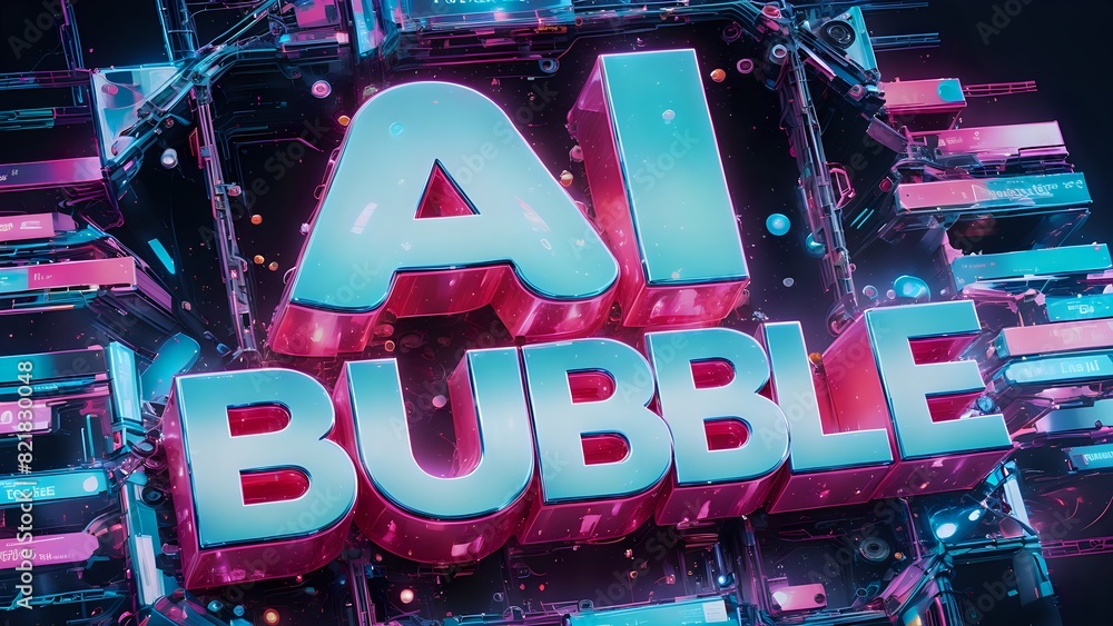 Stylized text design featuring the words "AI Bubble" with a futuristic ...