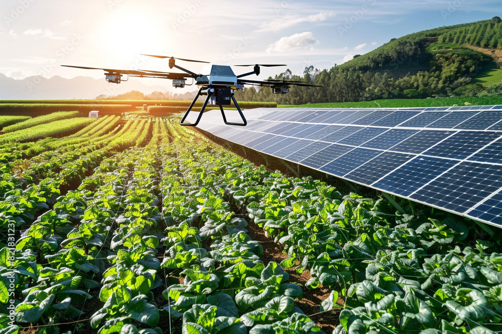 Solar powered agricultural robot industriously operating in the field ...