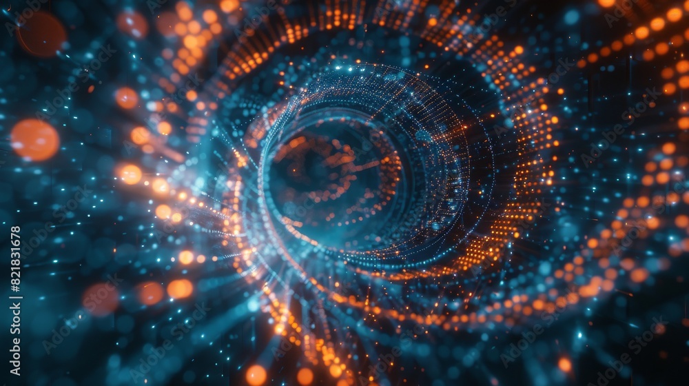 In this abstract tech background, cyber cells are interconnected ...