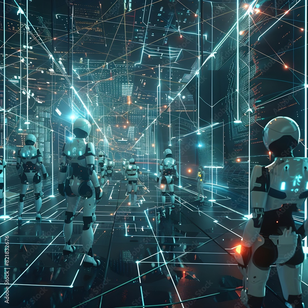 An animated scene of AI-powered cybersecurity software monitoring and ...