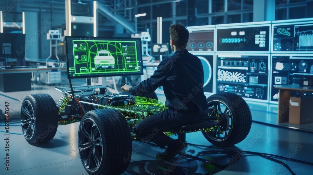 In a high-tech development laboratory, a professional engineer tests an ...