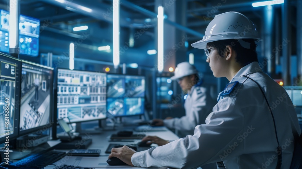 Security Operator controls proper functioning of workshop production ...