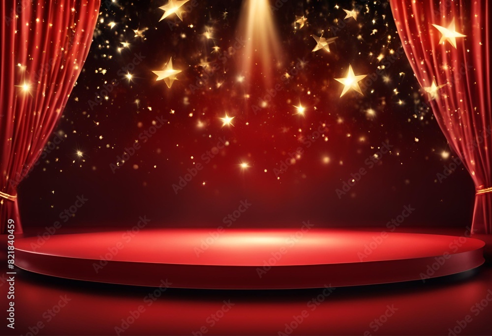 Golden star glitter light red stage award ceremony concept background ...
