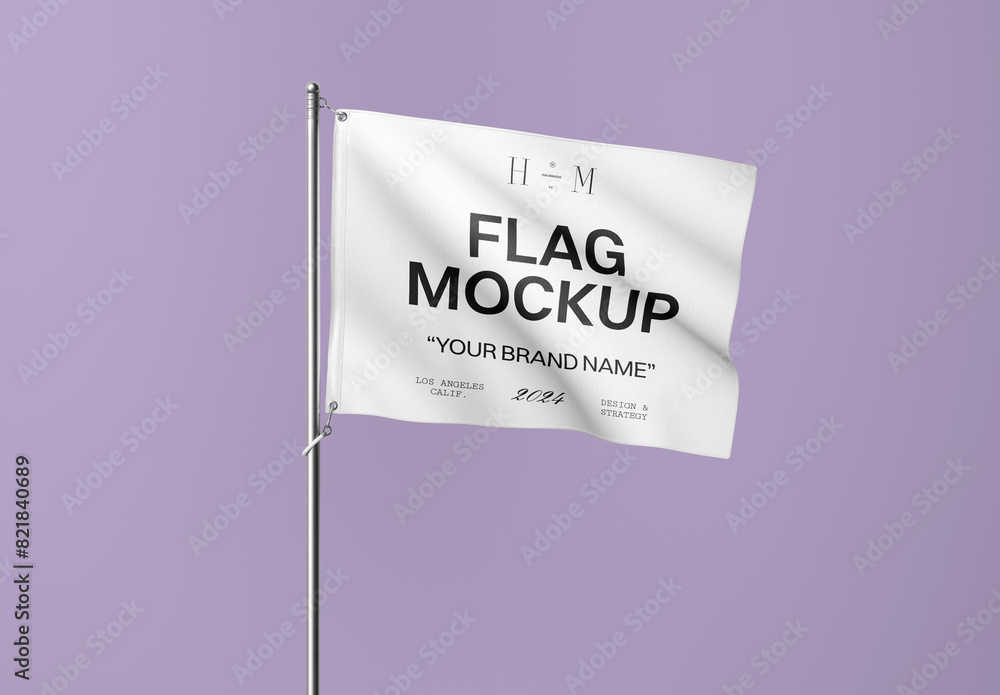 Horizontal Flag on Pole Mockup Stock Template | Adobe Stock