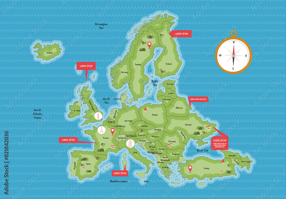 Europe Map Vector Layout in Cute Style Stock Template | Adobe Stock