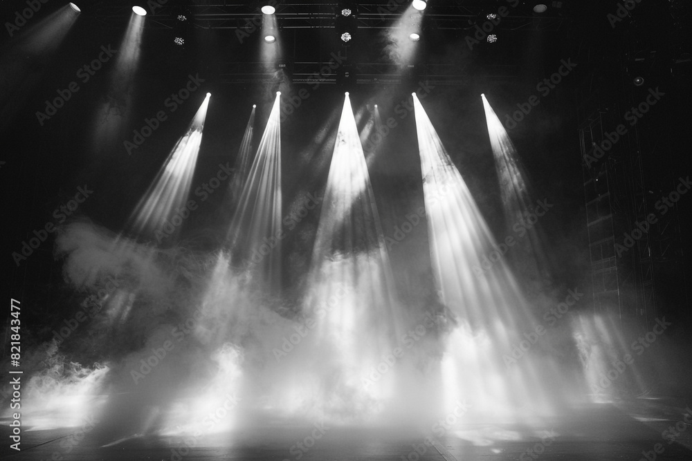Stage light and smoke on stage with spotlights black and white Stage ...