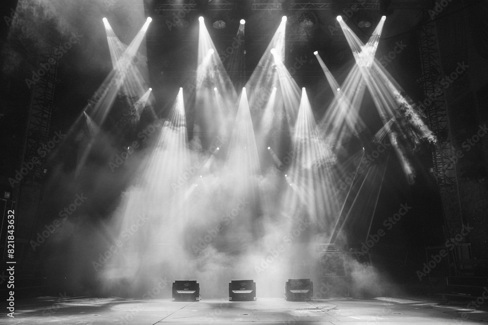 Stage light and smoke on stage with spotlights black and white Stage ...