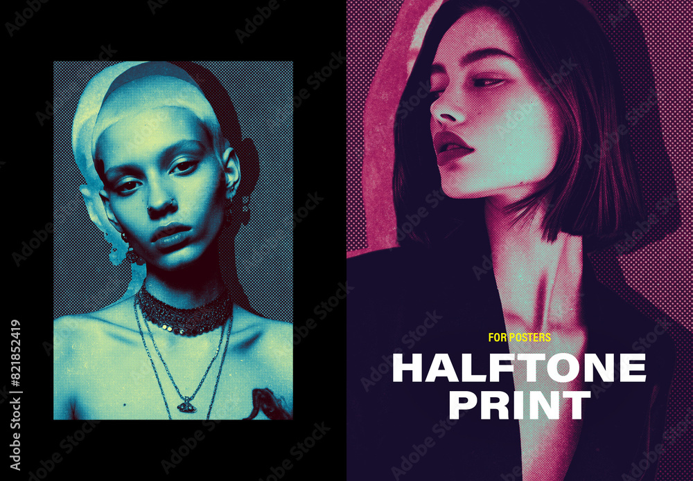 Halftone Printing Poster Photo Effect Mockup Stock Template | Adobe Stock