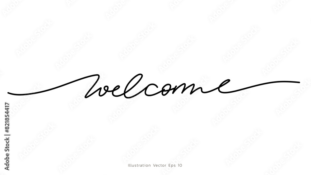 Welcome handwritten ink lettering, line art style ,Hand drawn design ...