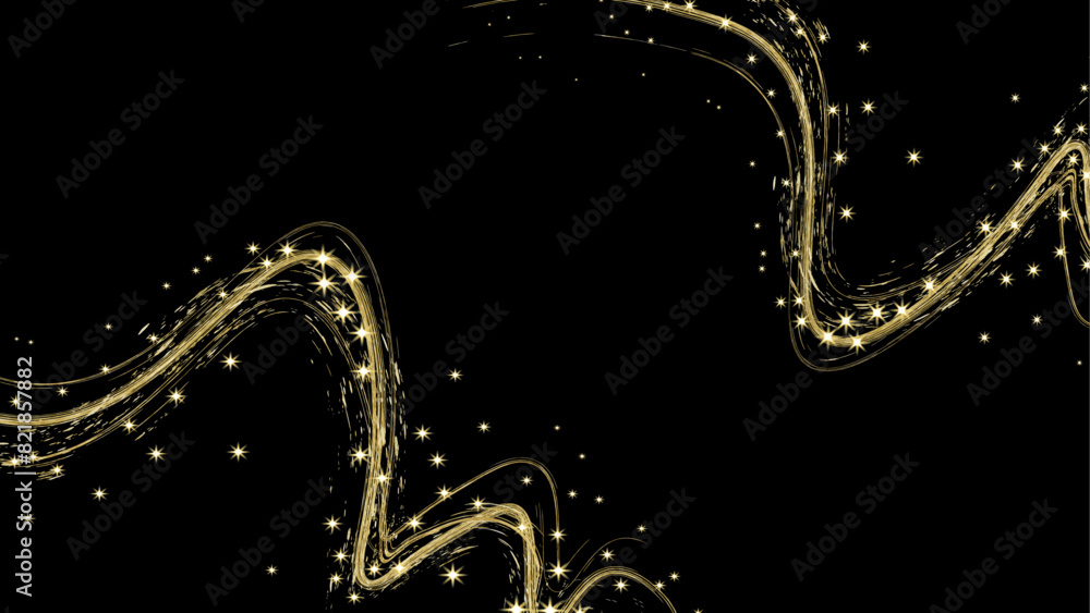 Glitter golden star and lightwave. Golden Holiday banner with glow particle. Sparkle gold bokeh ...