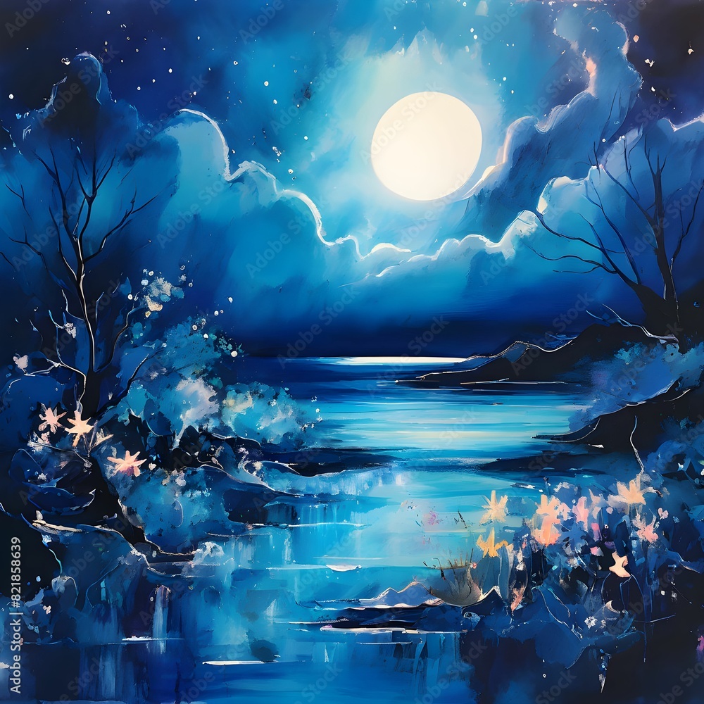 watercolor background depicting a magical fairy glen under the blue ...