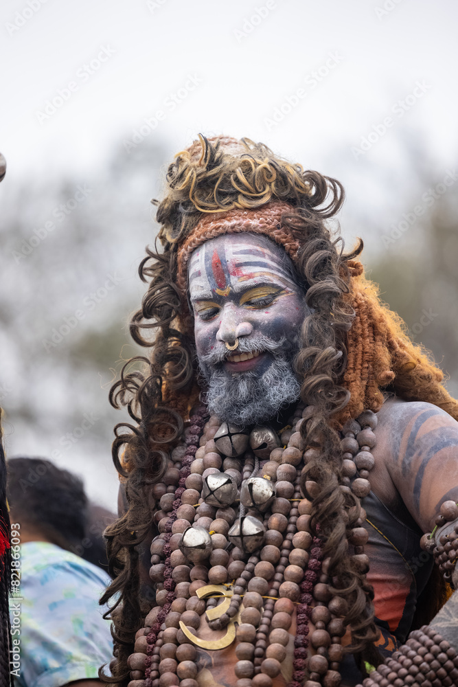 Masan Holi, Portrait of an male artist act as lord shiv with dry ash on ...