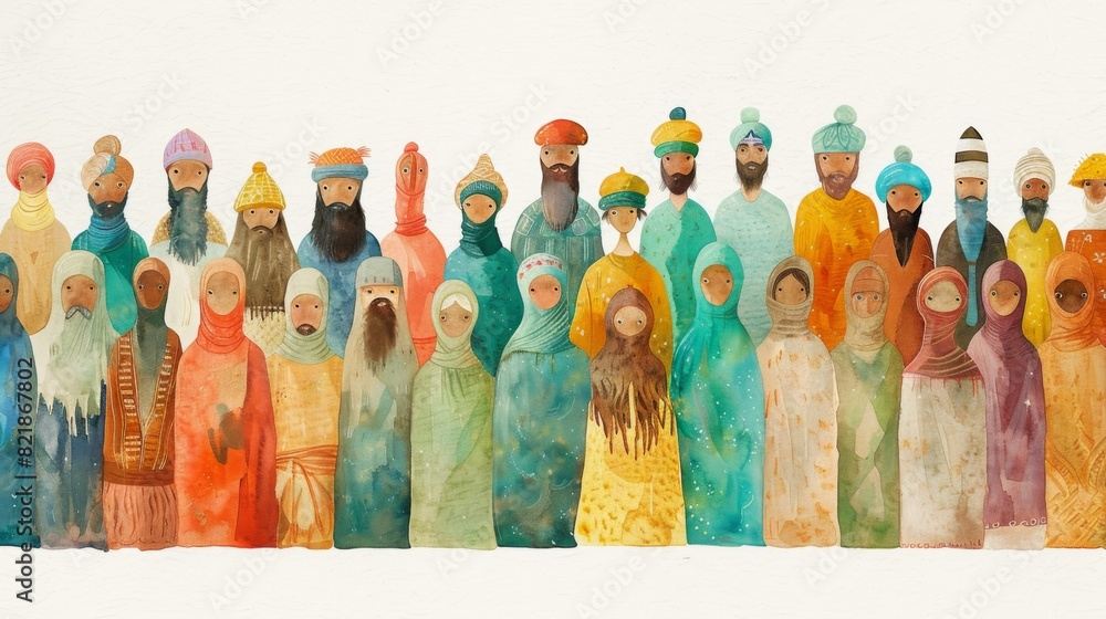 An illustration of diverse people from multiple generations standing ...