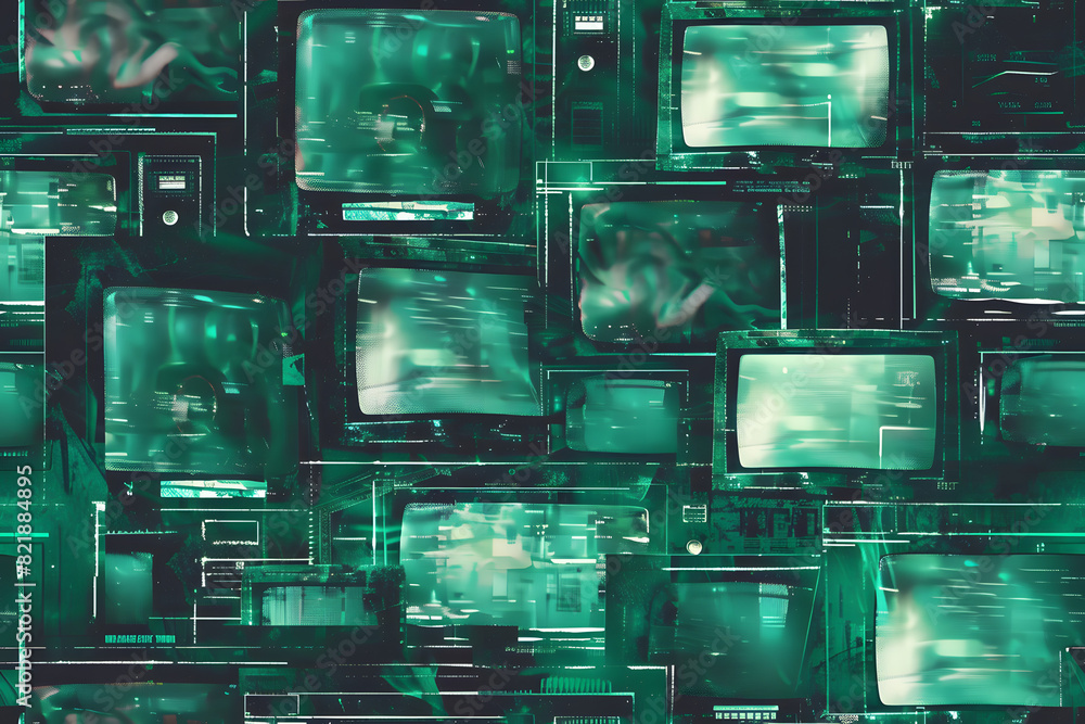 seamless faded horror green retro vhs scanlines or tv signal static ...