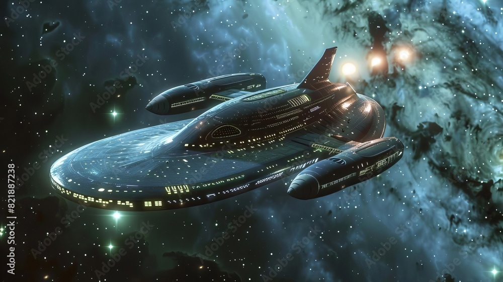 Starship with Quantum Computing Core A starship navigating through ...