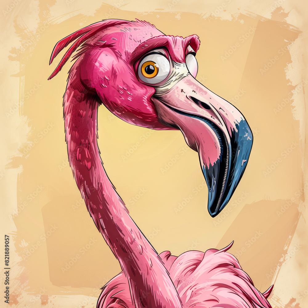 Cartoon Caricature of a Flamingo. Generated Image. A digital ...