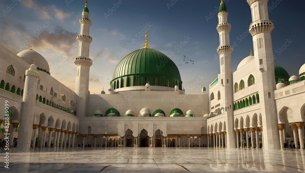 Generate an image depicting the beautiful Masjid Nabvi in Madina city ...