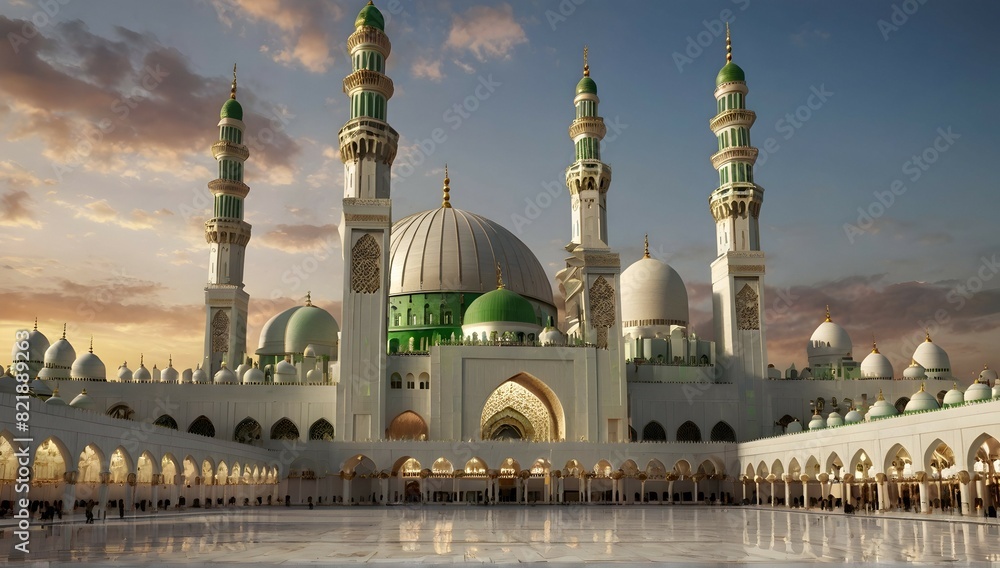 Generate an image depicting the beautiful Masjid Nabvi in Madina city ...
