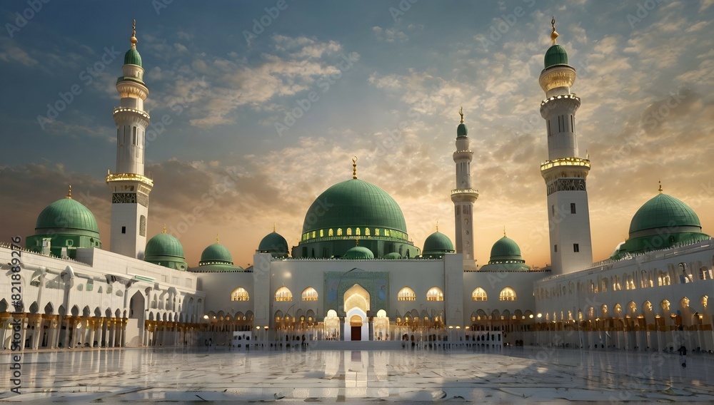 Generate an image depicting the beautiful Masjid Nabvi in Madina city ...