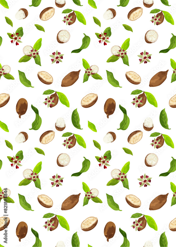 Seamless pattern of Cupuaçu (Theobroma grandiflorum),or cupuassu and ...