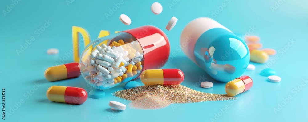 A detailed 3D visualization of a capsule, split in half to show the ...