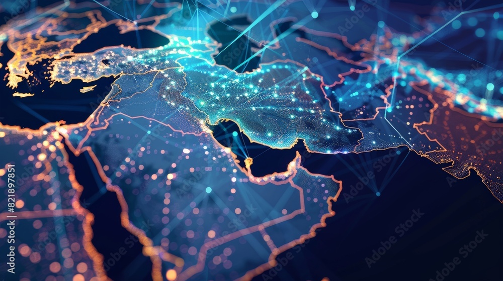 This abstract map of Saudi Arabia and the MENA region encapsulates the ...